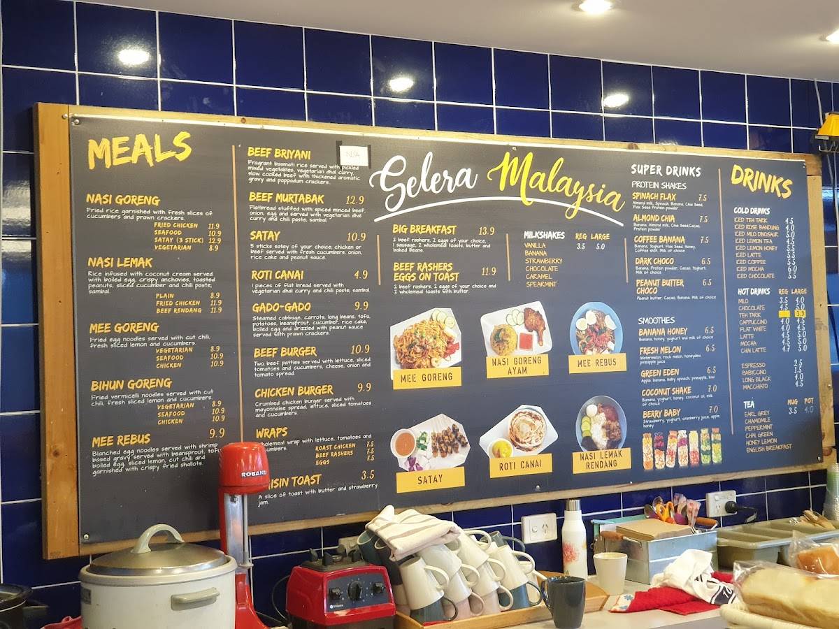 Menu at Selera Malaysia cafe, Cannington