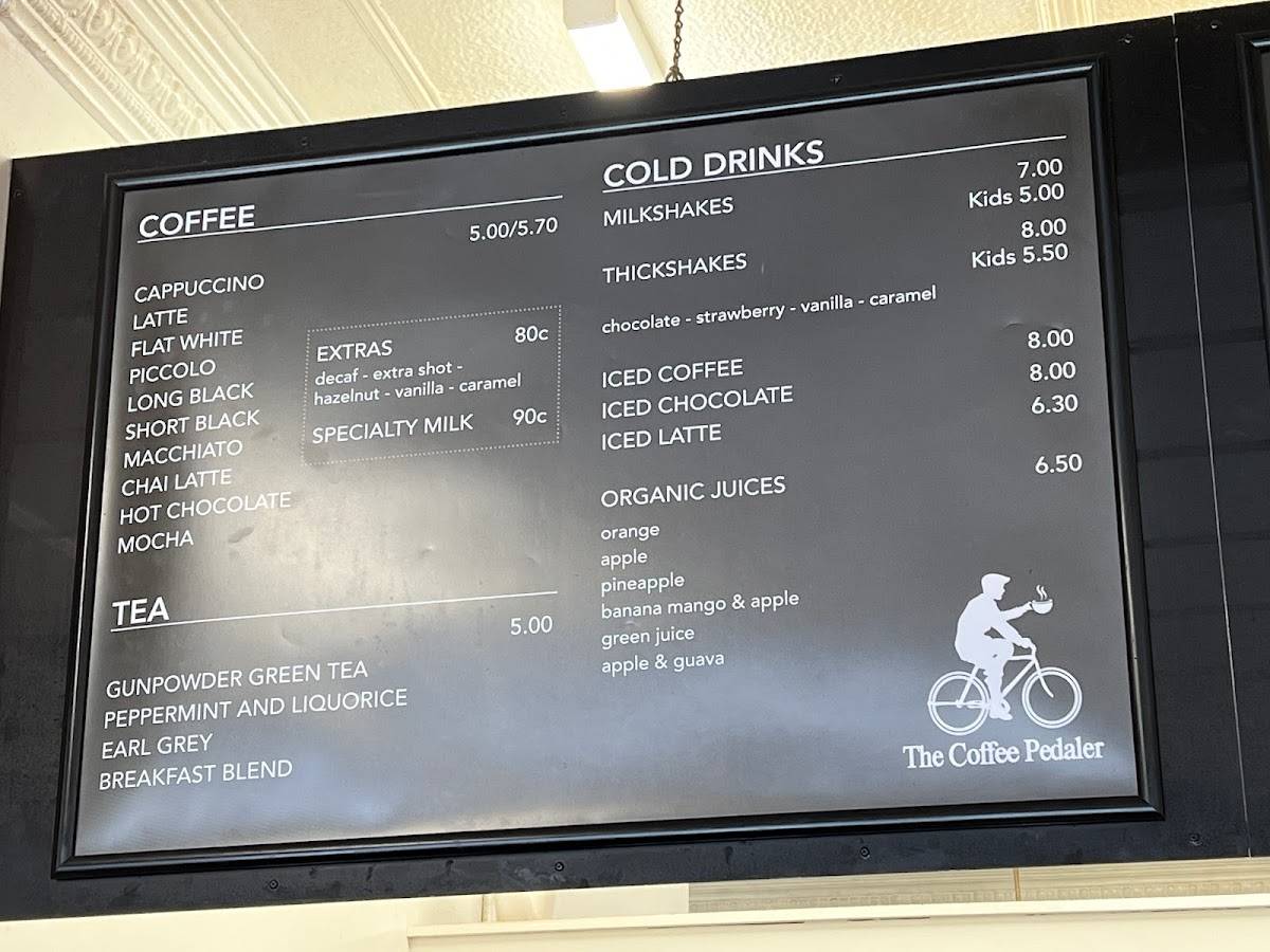 Menu at The Coffee Pedaler Gundagai cafe, Gundagai