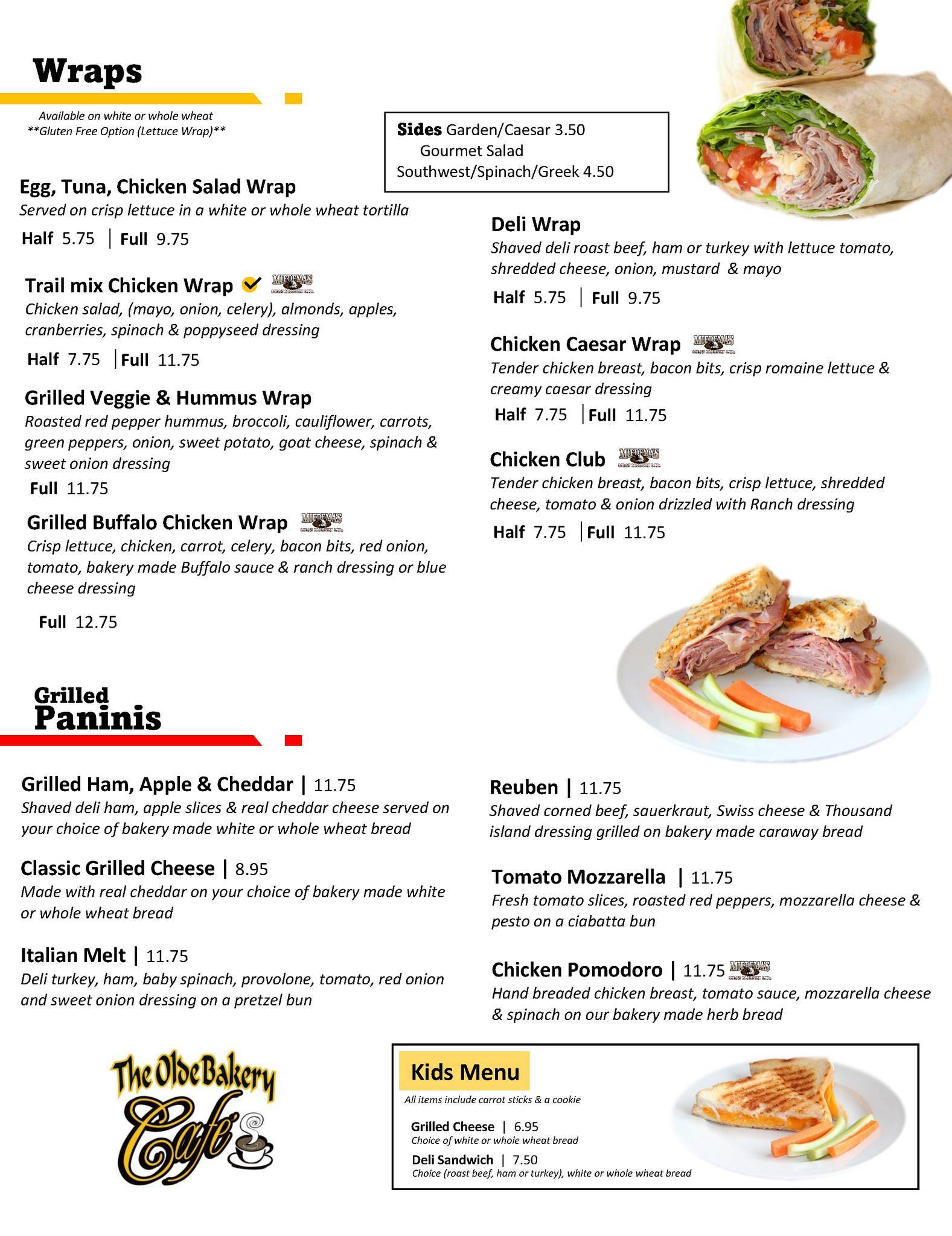 Menu at The Olde Bakery Cafe, Ingersoll