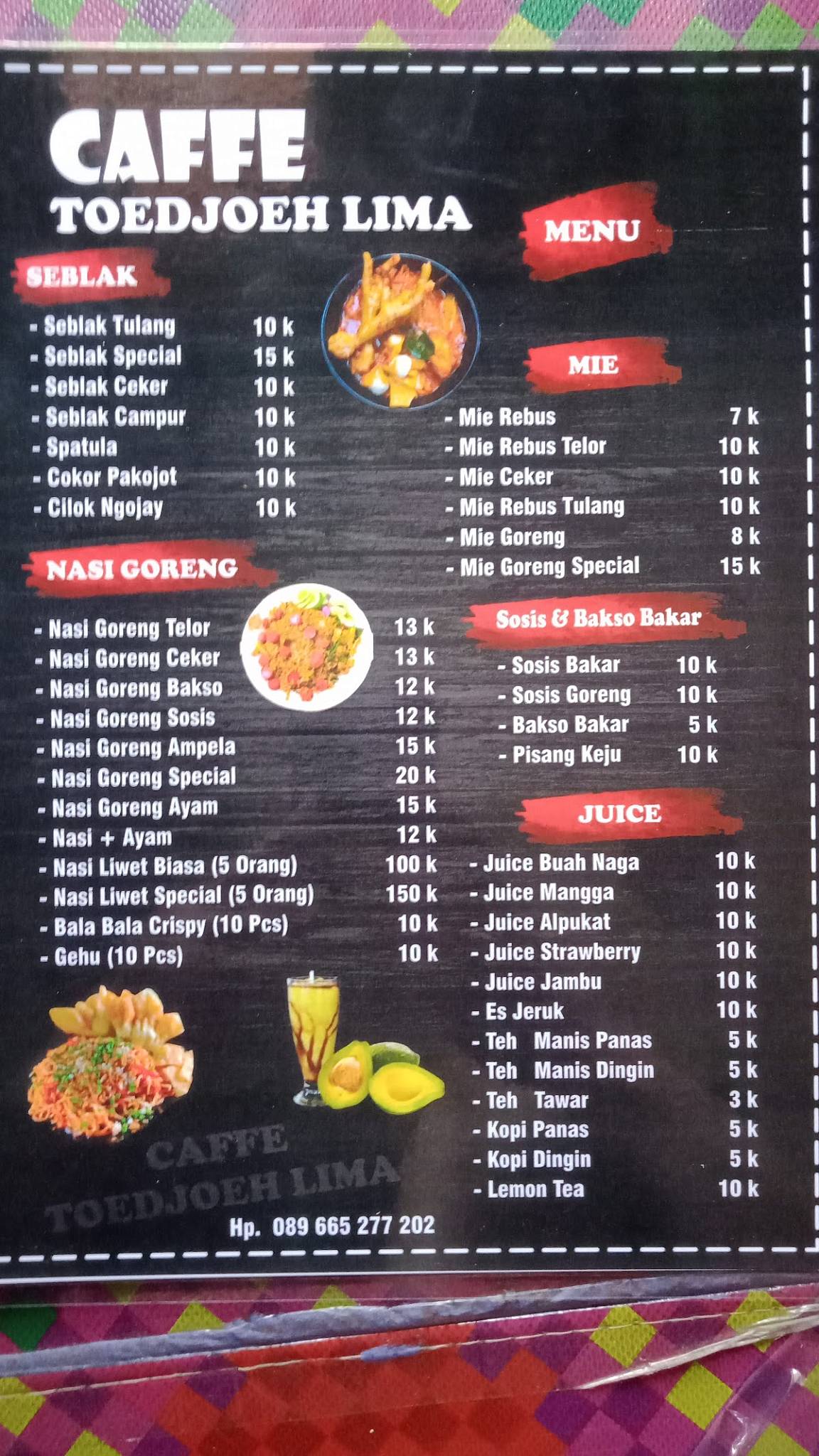 Menu at Cafe Toedjoeh Lima, Bandung