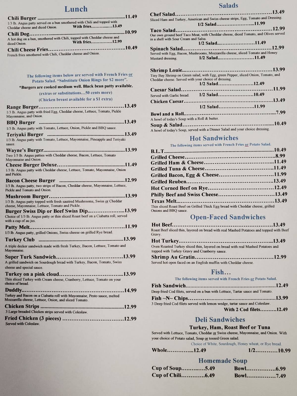 Menu at Waynes Corner Cafe, Stanwood
