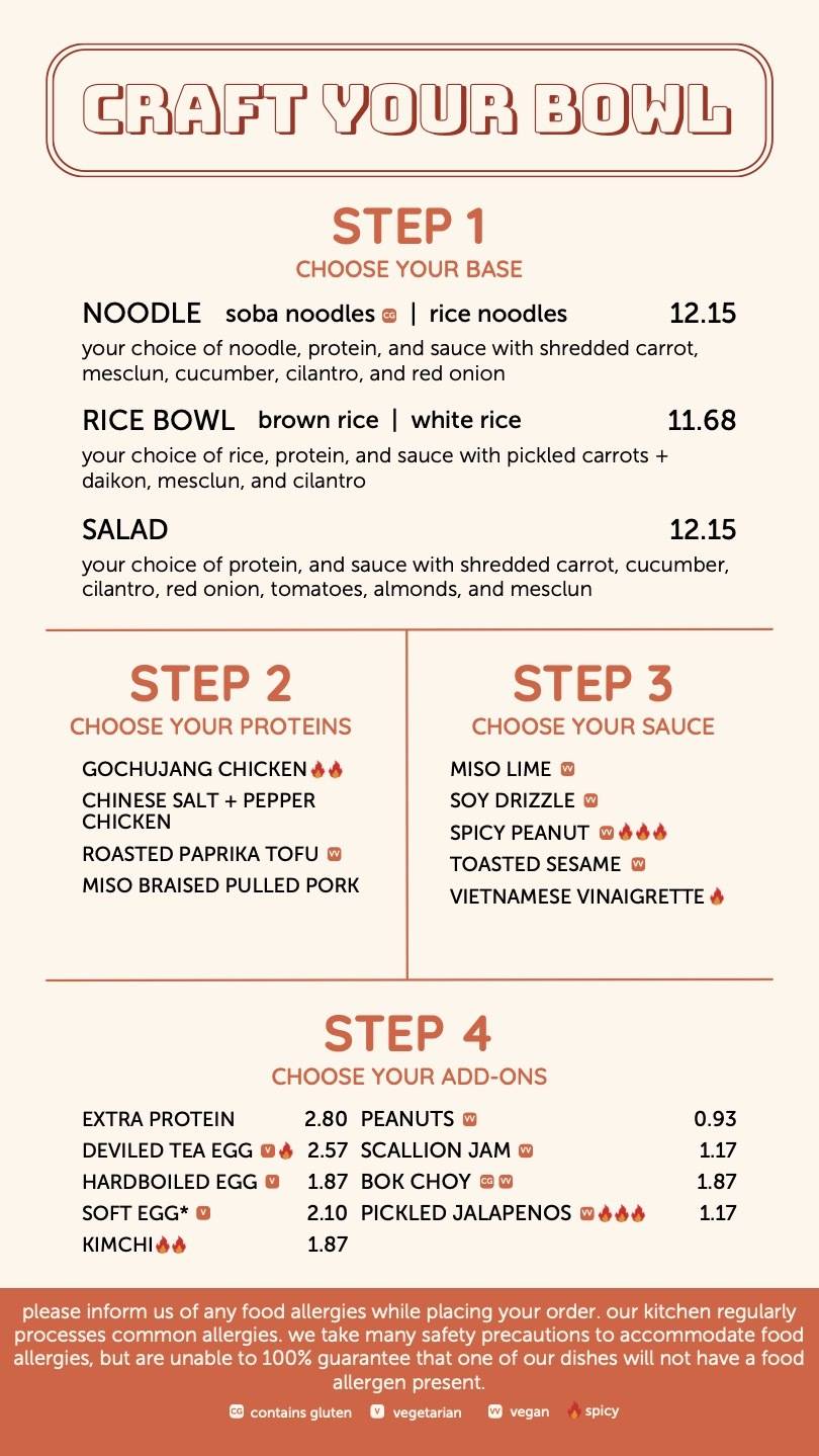 Menu at Bon Me restaurant, Cambridge, Massachusetts Ave