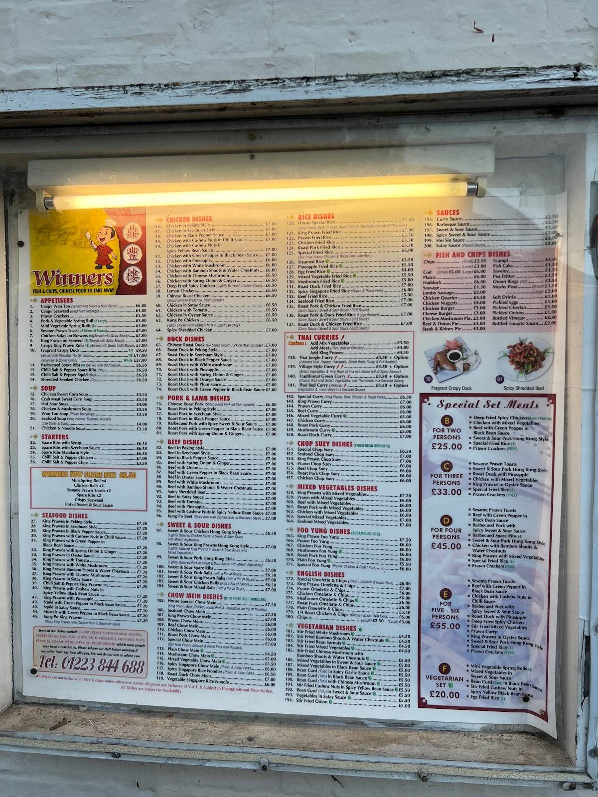 Menu at Winners fast food, Cambridge, 15 Church St