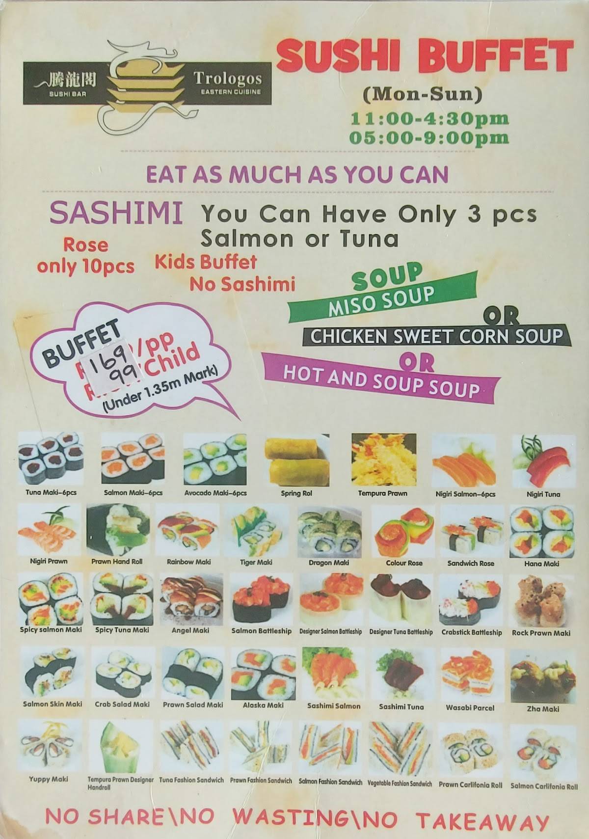 Menu at Trologos Sushi Bar, Cape Town