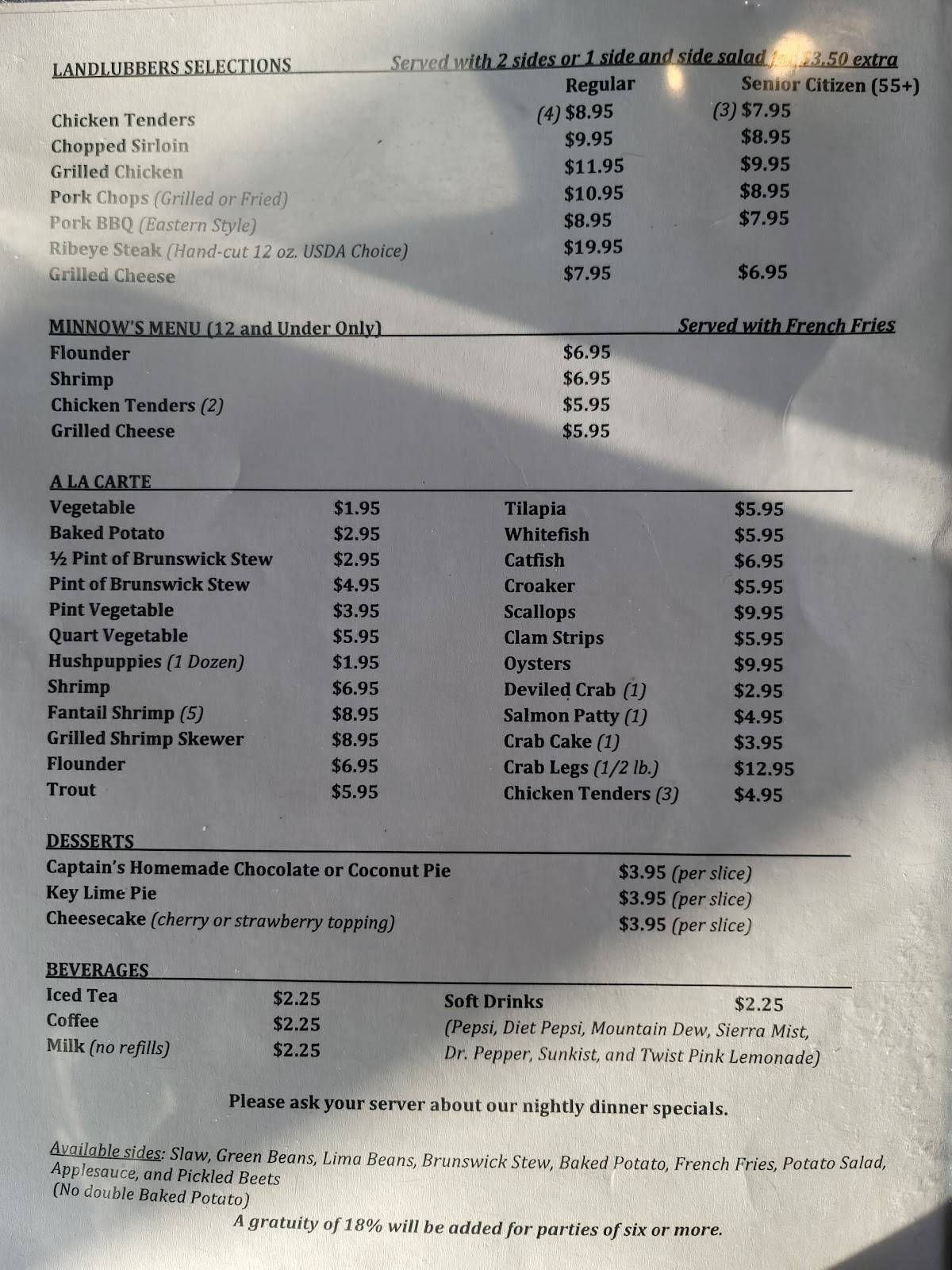 Menu at Captain Stanley's Seafood restaurant, Raleigh, S Wilmington St