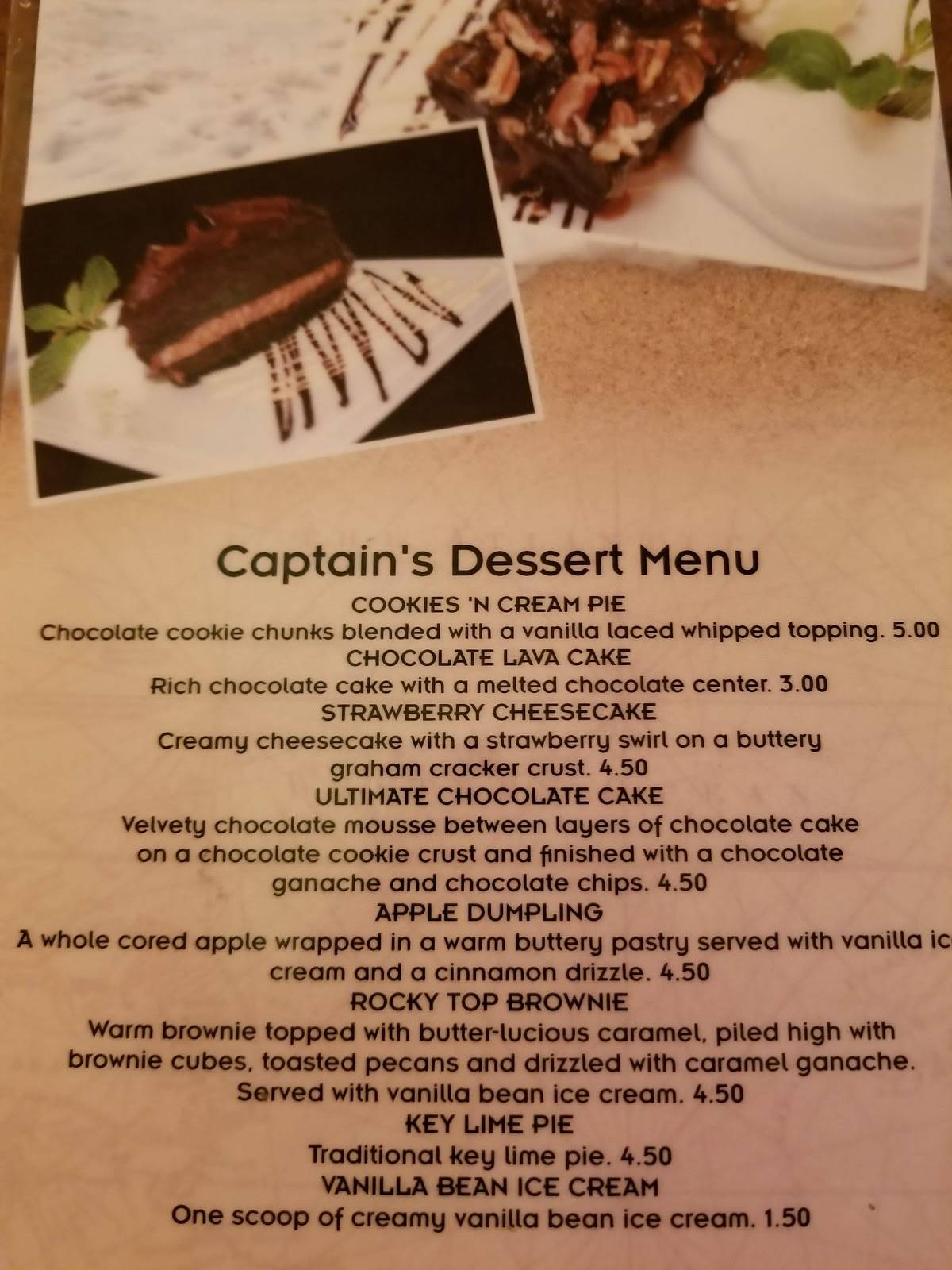 Menu at Captain's Galley restaurant, Dandridge