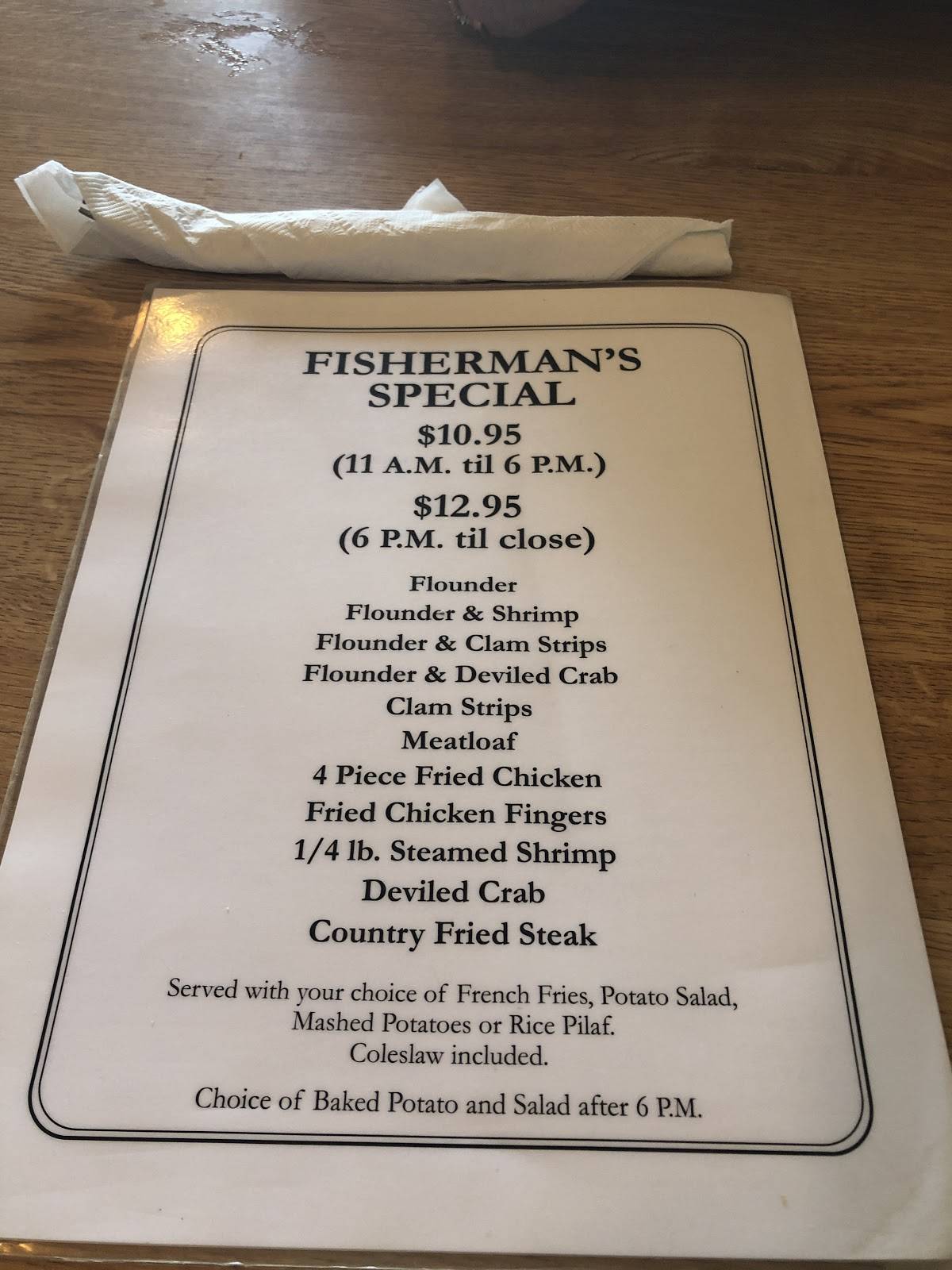 Menu at Capt'n Con's Fish House restaurant, Bokeelia