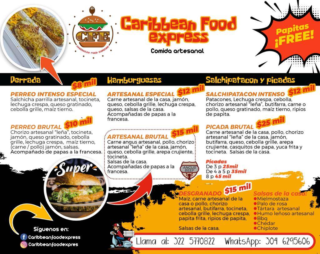 Menu at Caribbean Food Express restaurant, Cartagena