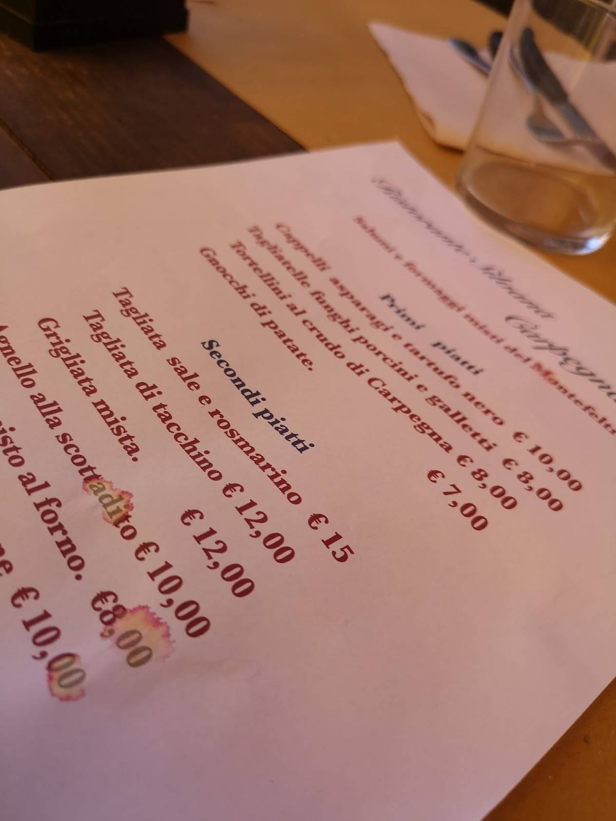 Menu da Da Silvana ristorante, Carpegna