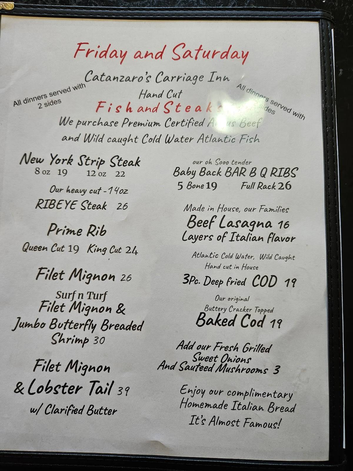 Menu at Carriage Inn Restaurant, Enon