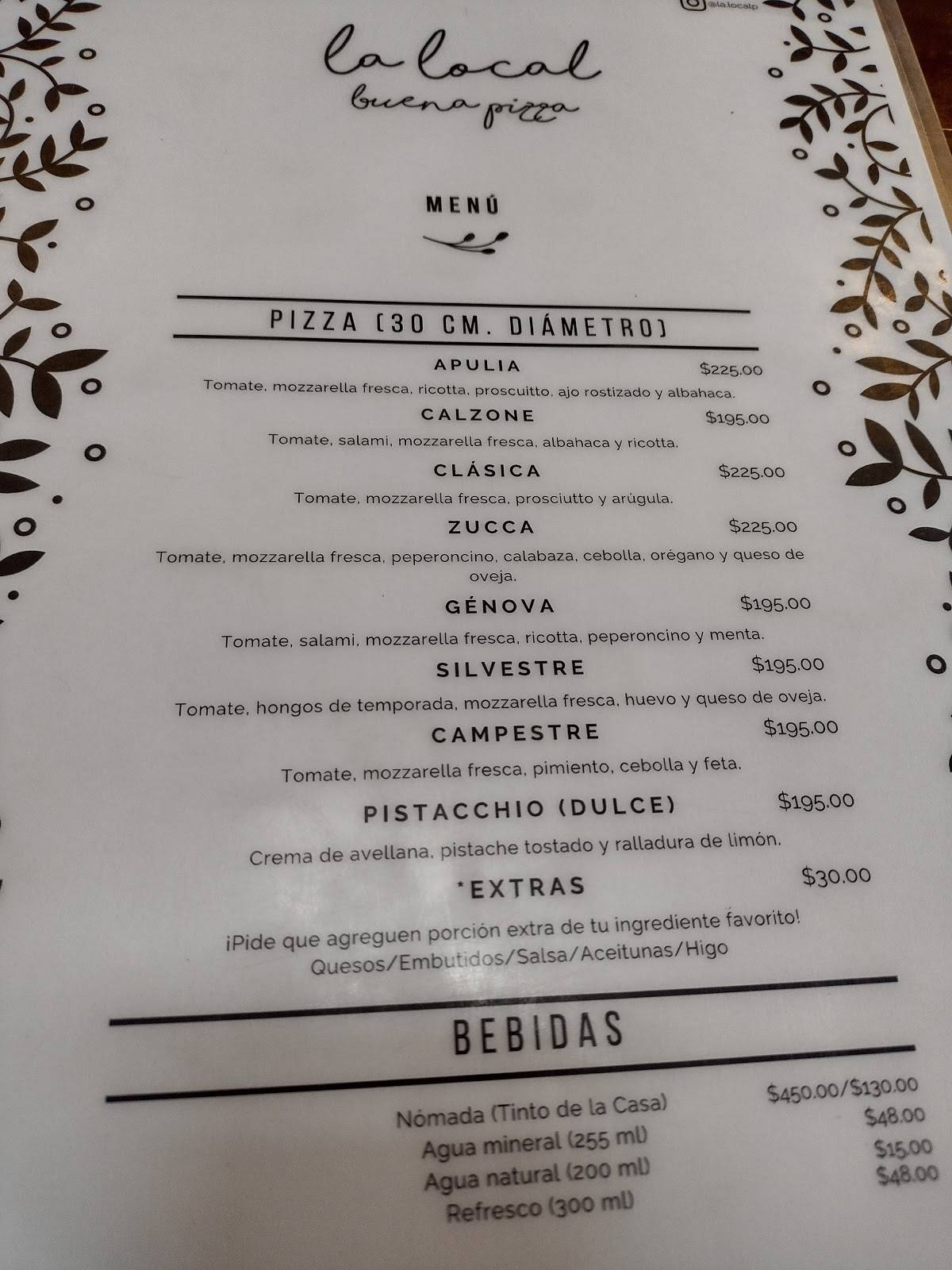 Carta de pizzería Casa Azul, Toluca de Lerdo