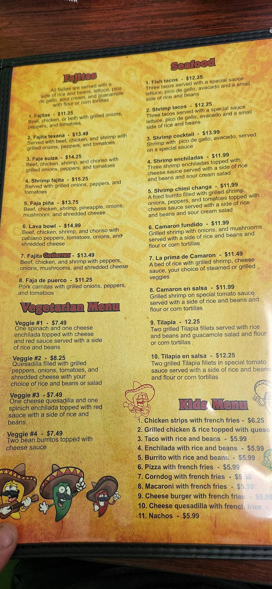 Menu at Casa Gutierrez restaurant, Grove