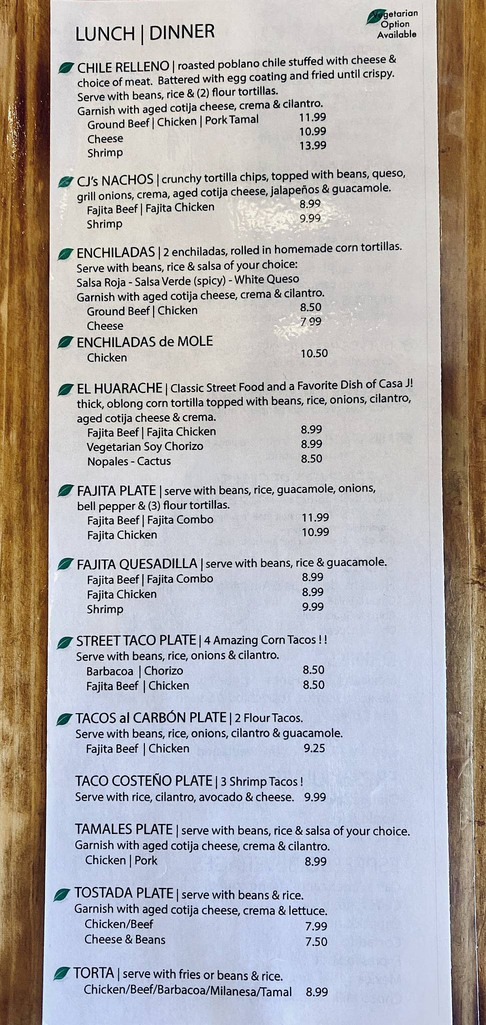 Menu at Casa Jacaranda - Cocina Mexicana Mansfield TX restaurant, Mansfield