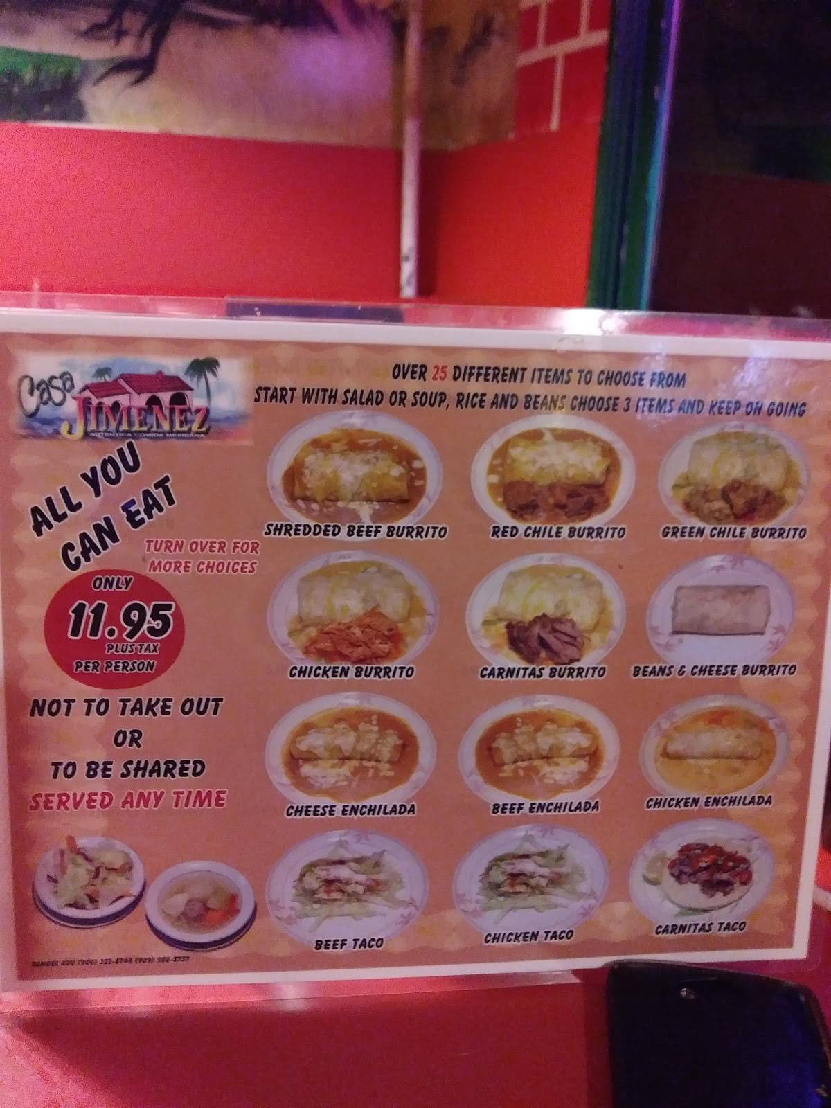 Menu at Casa Jimenez Mexican Restaurant, La Puente, 120 N 1st St