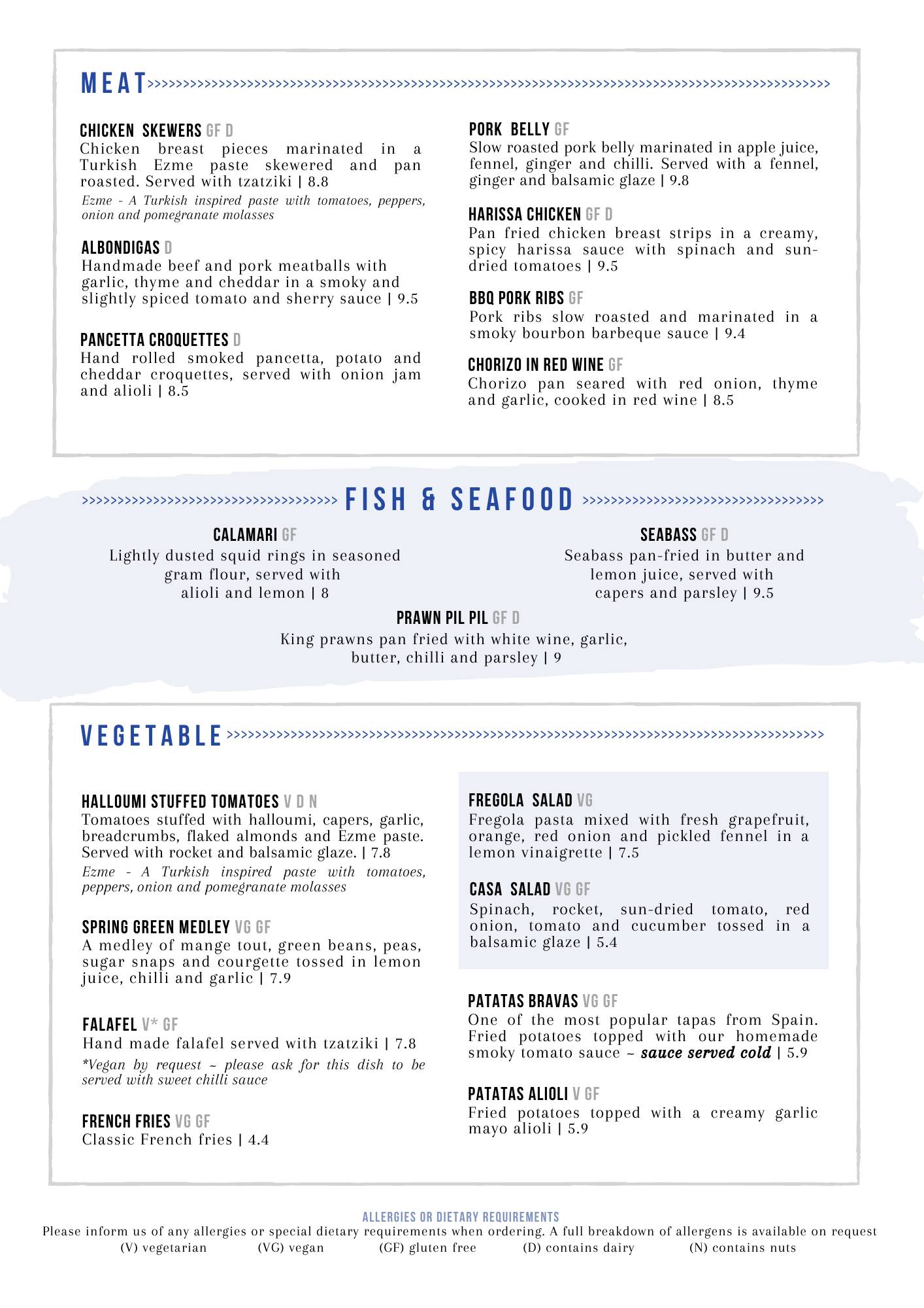 Menu at Casa Med Tapas Bar and Restaurant, Bromsgrove
