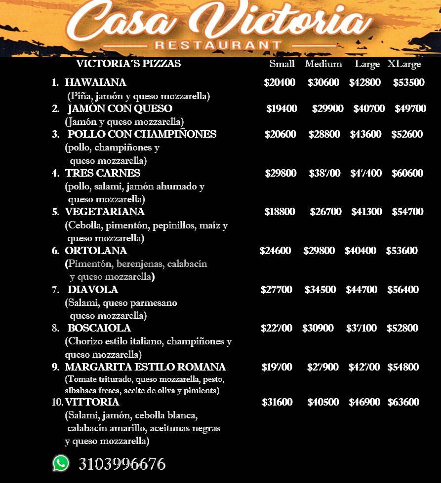 Carta de Casa Victoria's restaurant by antojos de puerto., Puerto Colombia