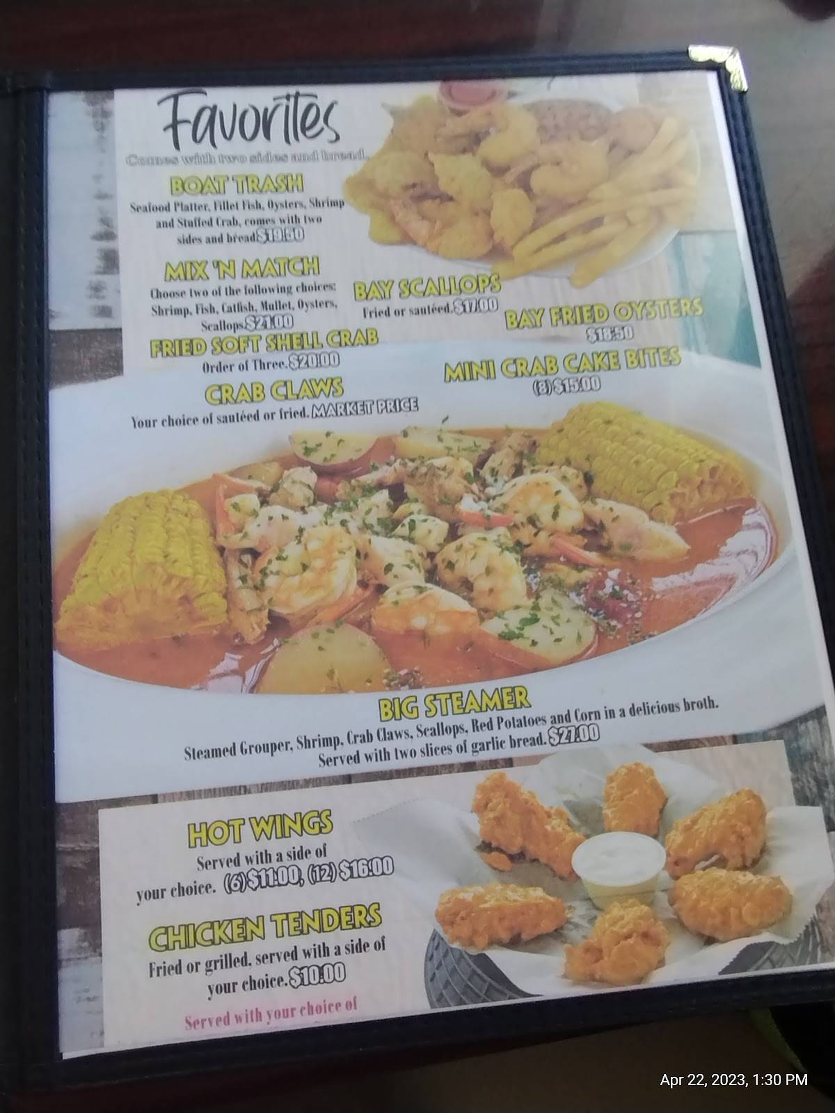Menu at Castaway Seafood Restaurant, Bonifay