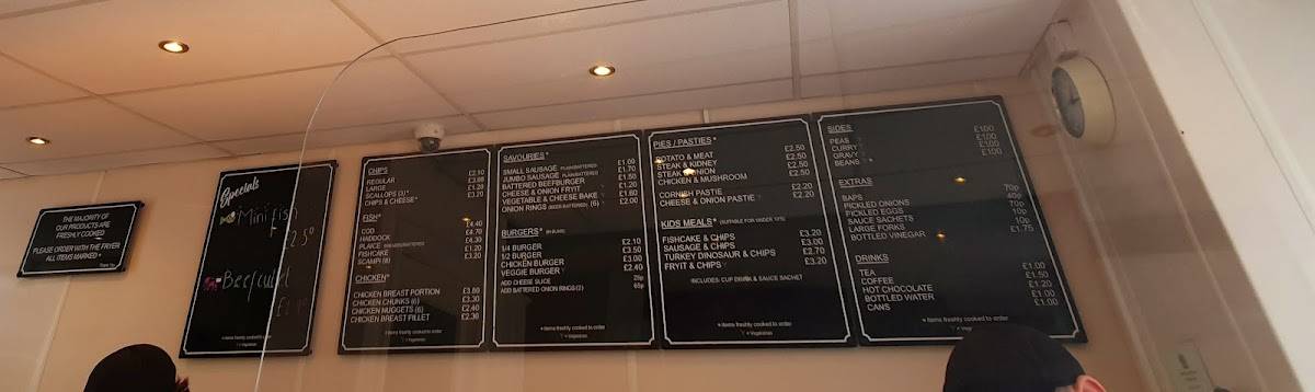 Menu at Castle Fish & Chip Shop. fast food, Criccieth