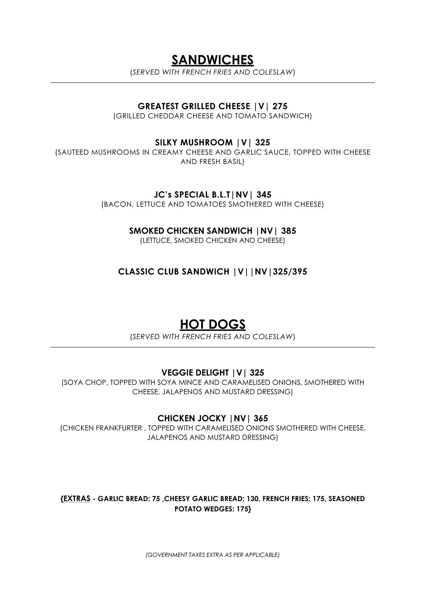 Menu at CAFE JC, Chandigarh
