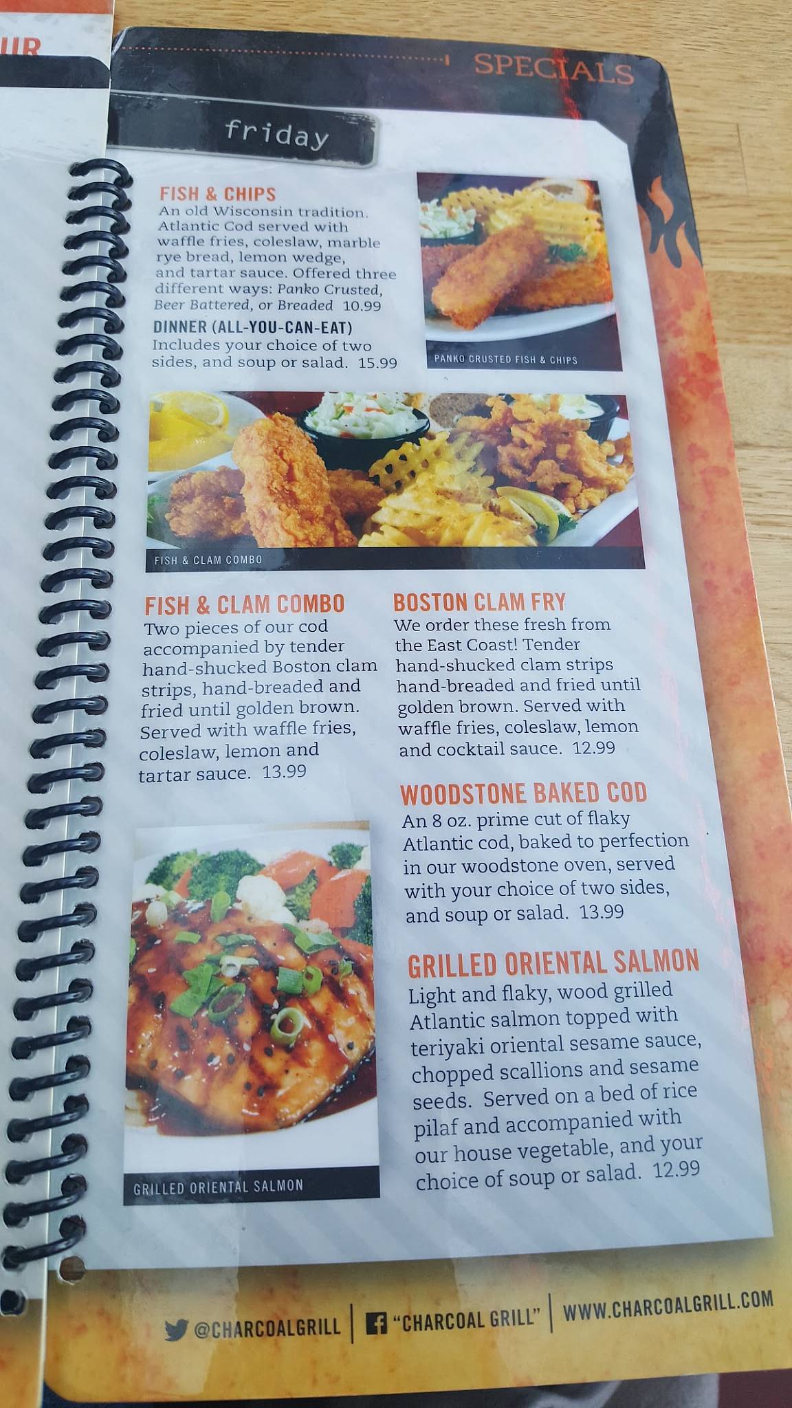 Menu at Charcoal Grill & Rotisserie steakhouse, Kenosha