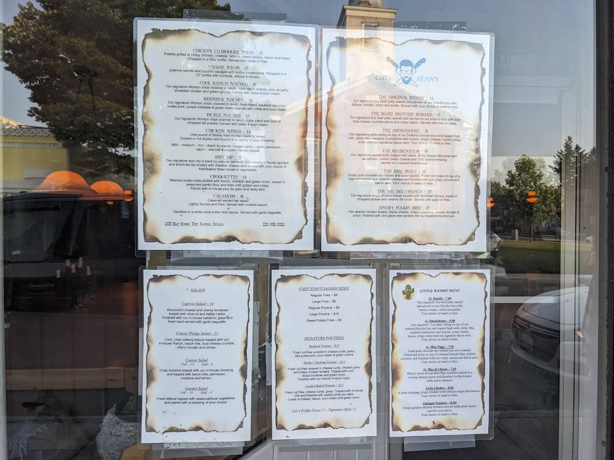 Menu at Chef Stan's Saloon restaurant, Port Rowan