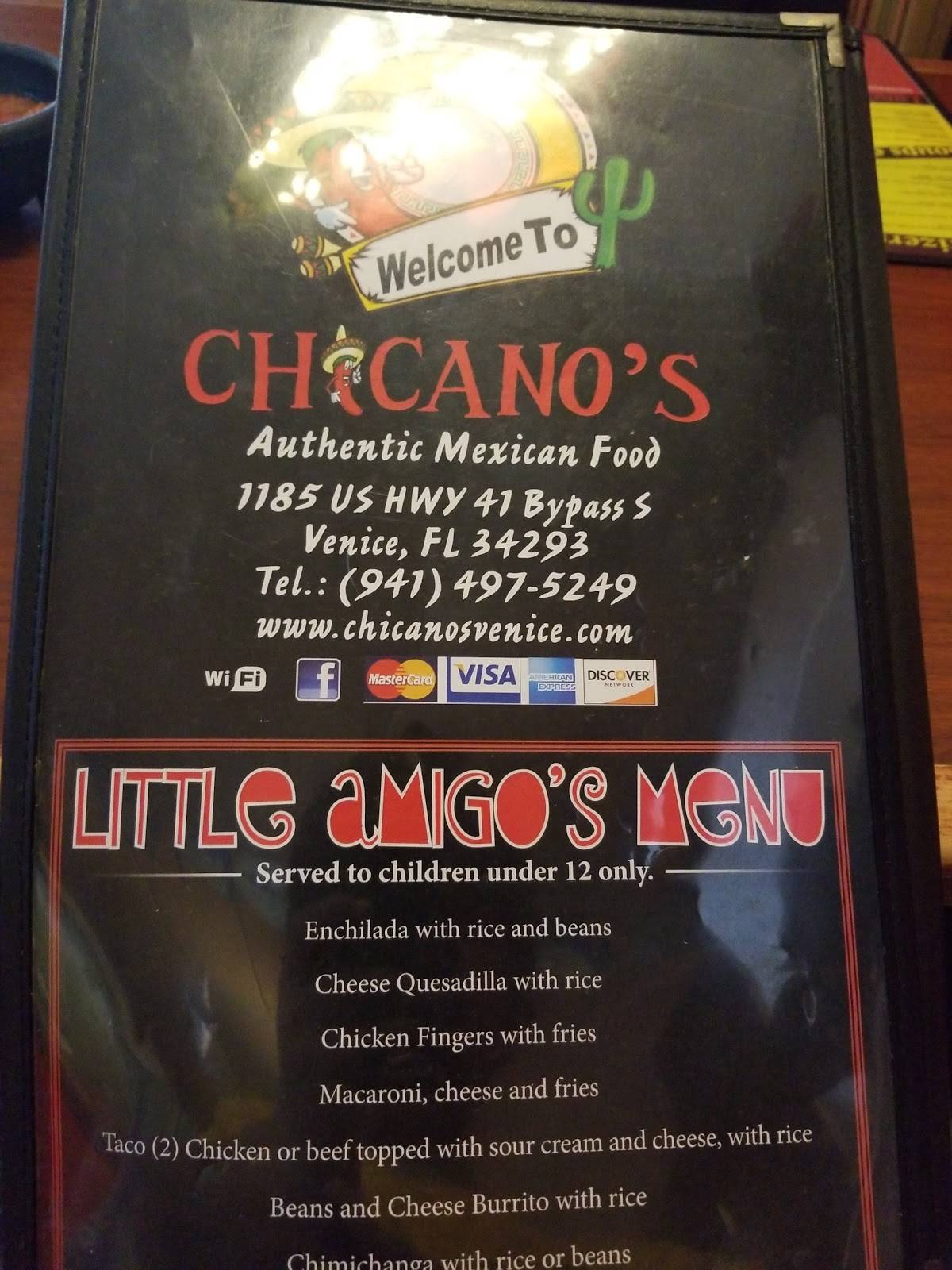 Menu at Chicanos Mexican Restaurant, Venice, U.S. 41 Bypass S