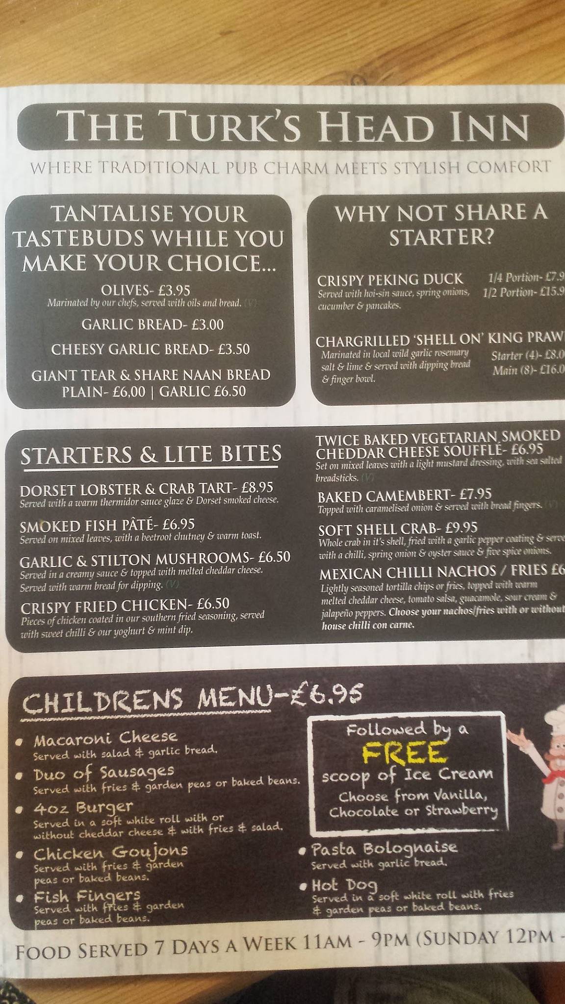 Menu at The Turks Head pub & bar, Weymouth