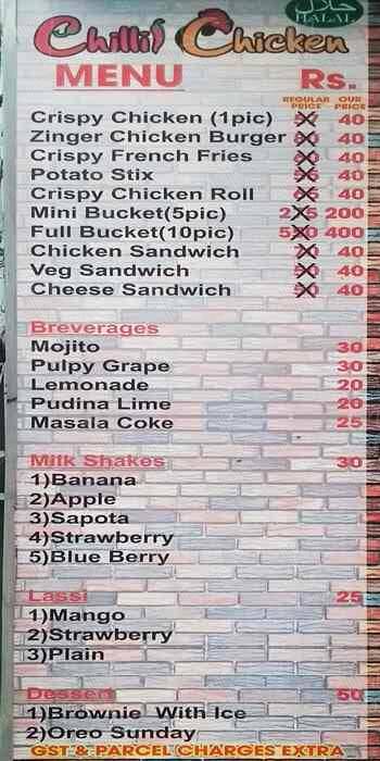 Menu at Chilli Chicken, Bengaluru