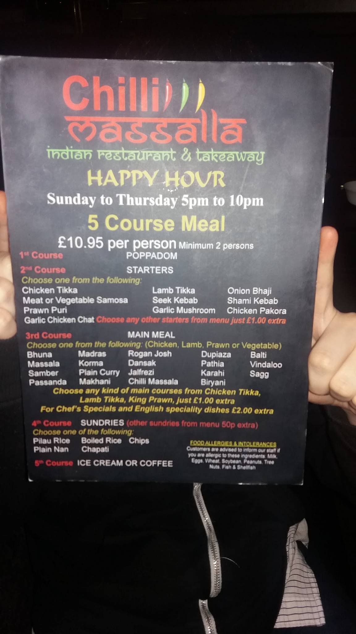 Menu at Chilli Massalla restaurant, Stockport