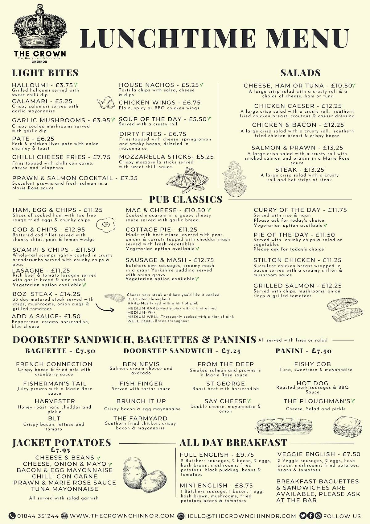 Menu at The Crown pub & bar, Chinnor