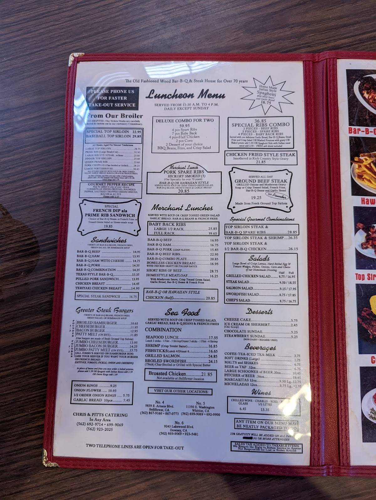 Menu at Chris & Pitts BBQ Restaurant, Downey