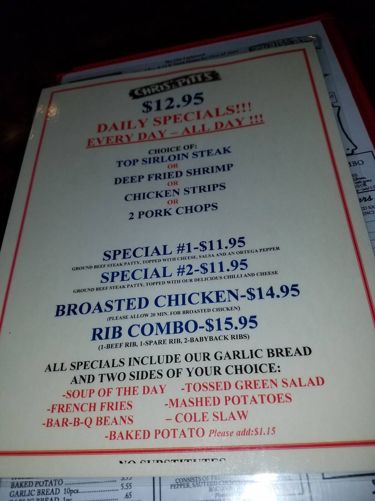 Menu at Chris & Pitts BBQ Restaurant, Downey