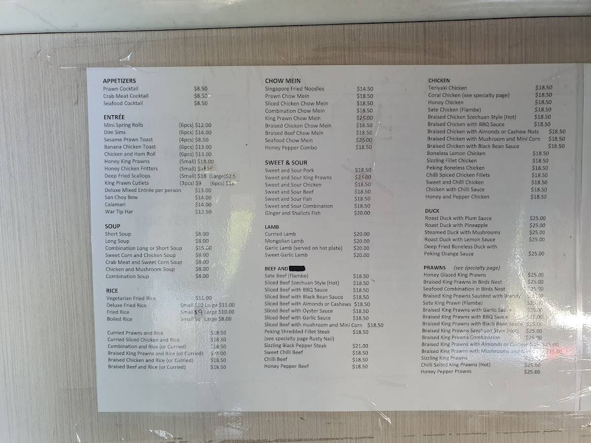 Menu at Chung Hing Restaurant, Leeton
