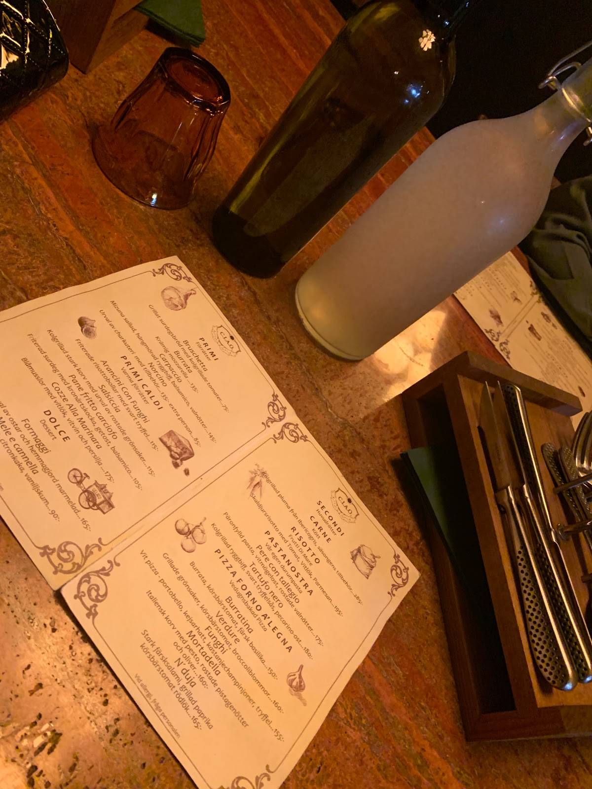 Menu at Ciao pizzeria, Malmö