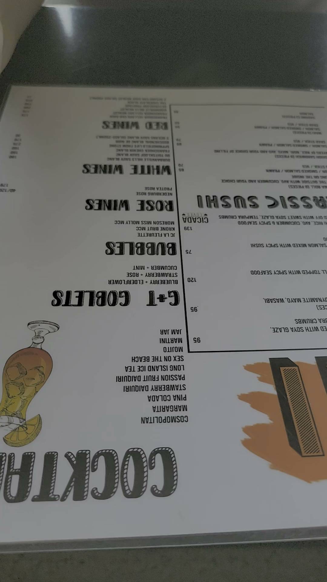 Menu at Cicada restaurant, Nelspruit