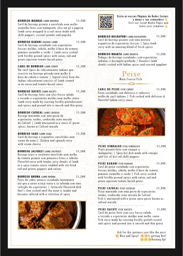 Menu em Cinnamon Restaurante Indiano Saldanha, Lisboa
