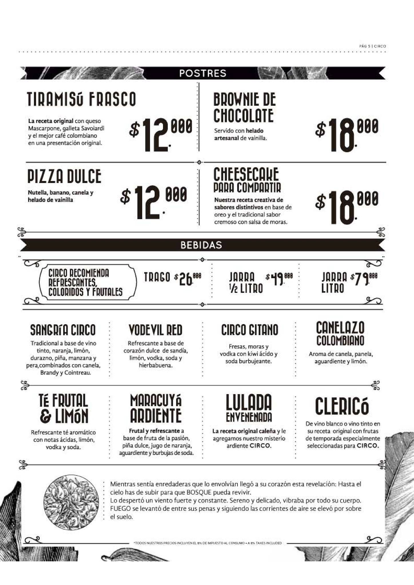 Carta del restaurante Circo Terraza Salitre, Bogotá