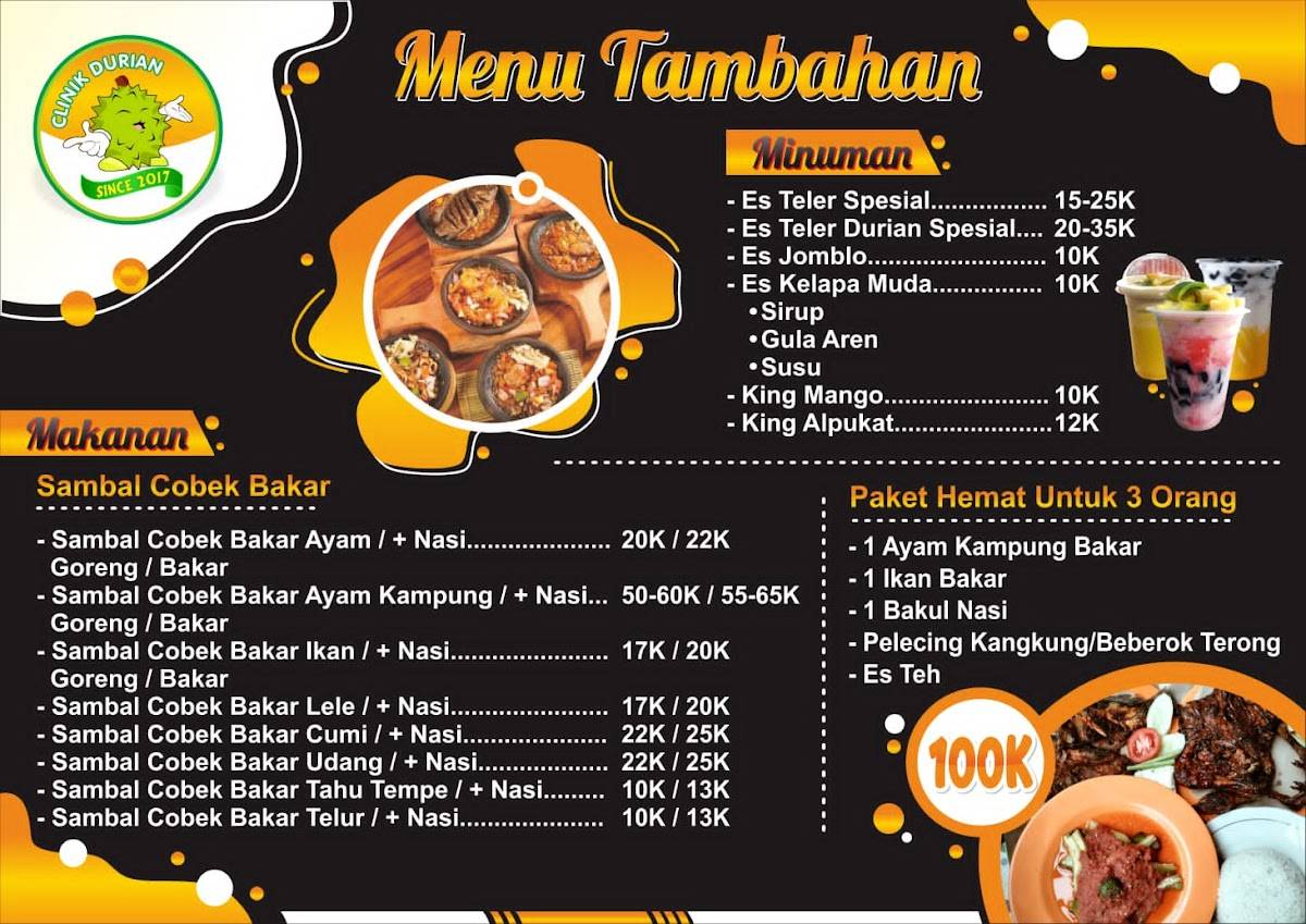 Menu at Clinik Durian Mt. Beter Sakra Barat, Indonesia