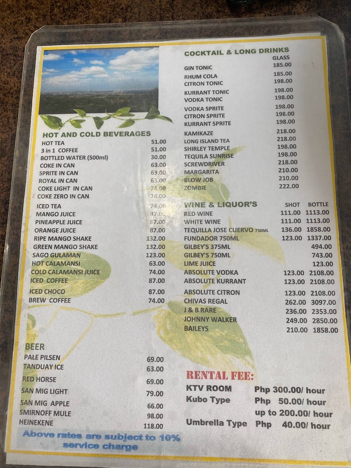 Menu at Cloud 9 Restaurant, Antipolo, 23 Sumulong Hwy