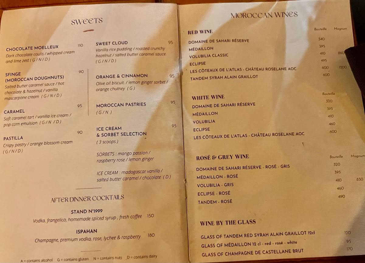 Carta del club Comptoir Darna, Marrakech