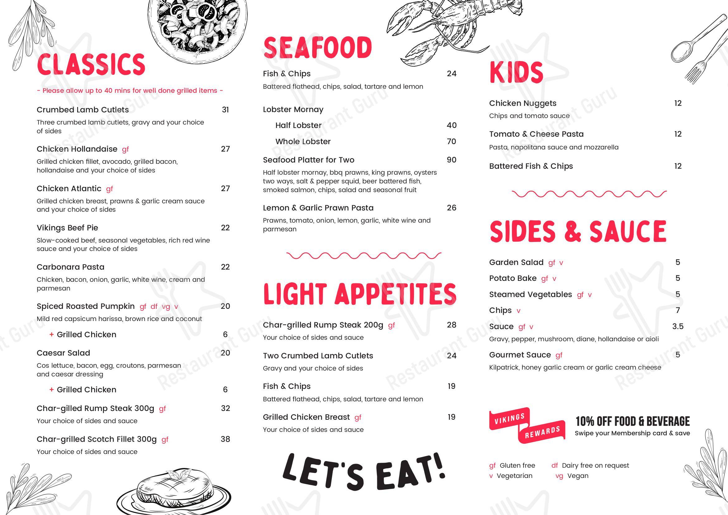 Menu at Vikings Town Centre pub & bar, Greenway