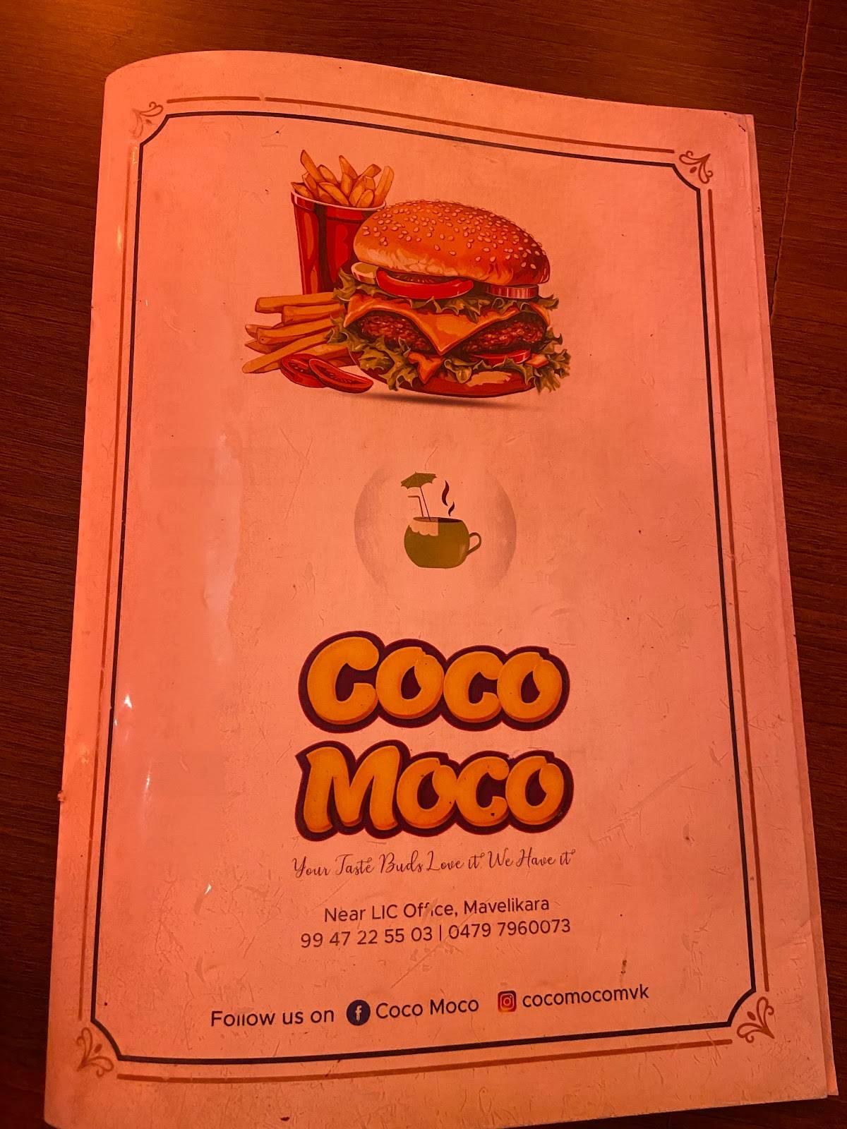 Menu at CoCo MoCo, Mavelikara