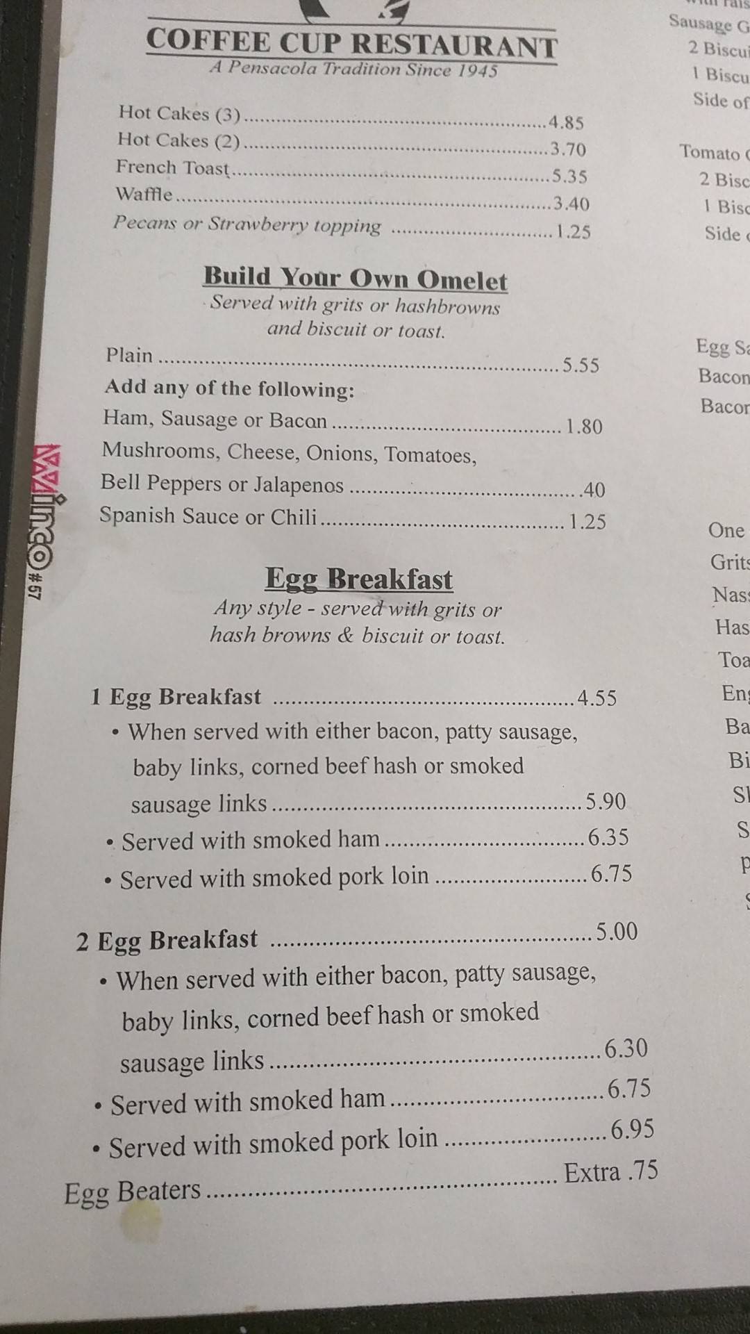 Menu at Coffee Cup Restaurant, Pensacola
