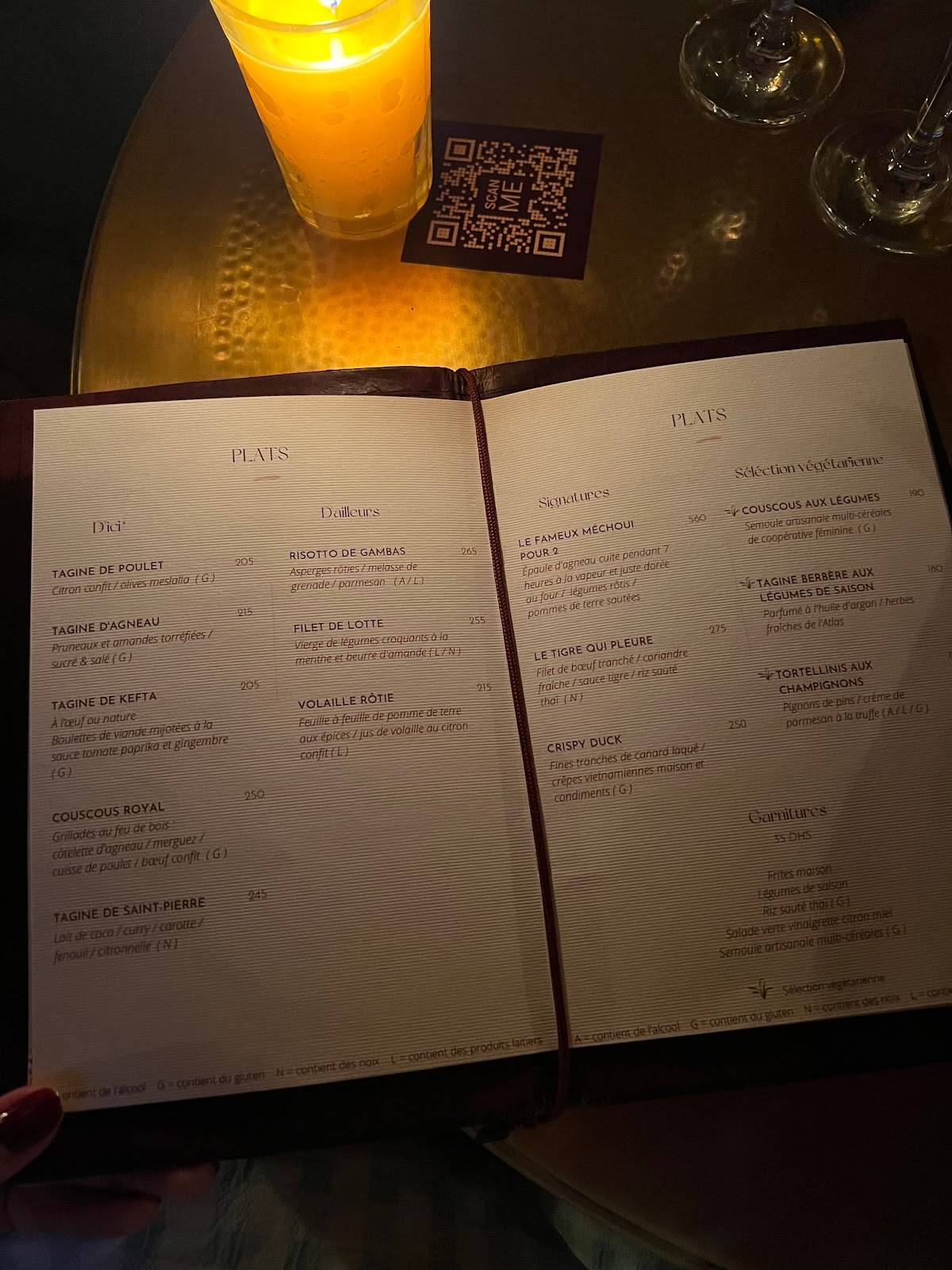 Carta del club Comptoir Darna, Marrakech