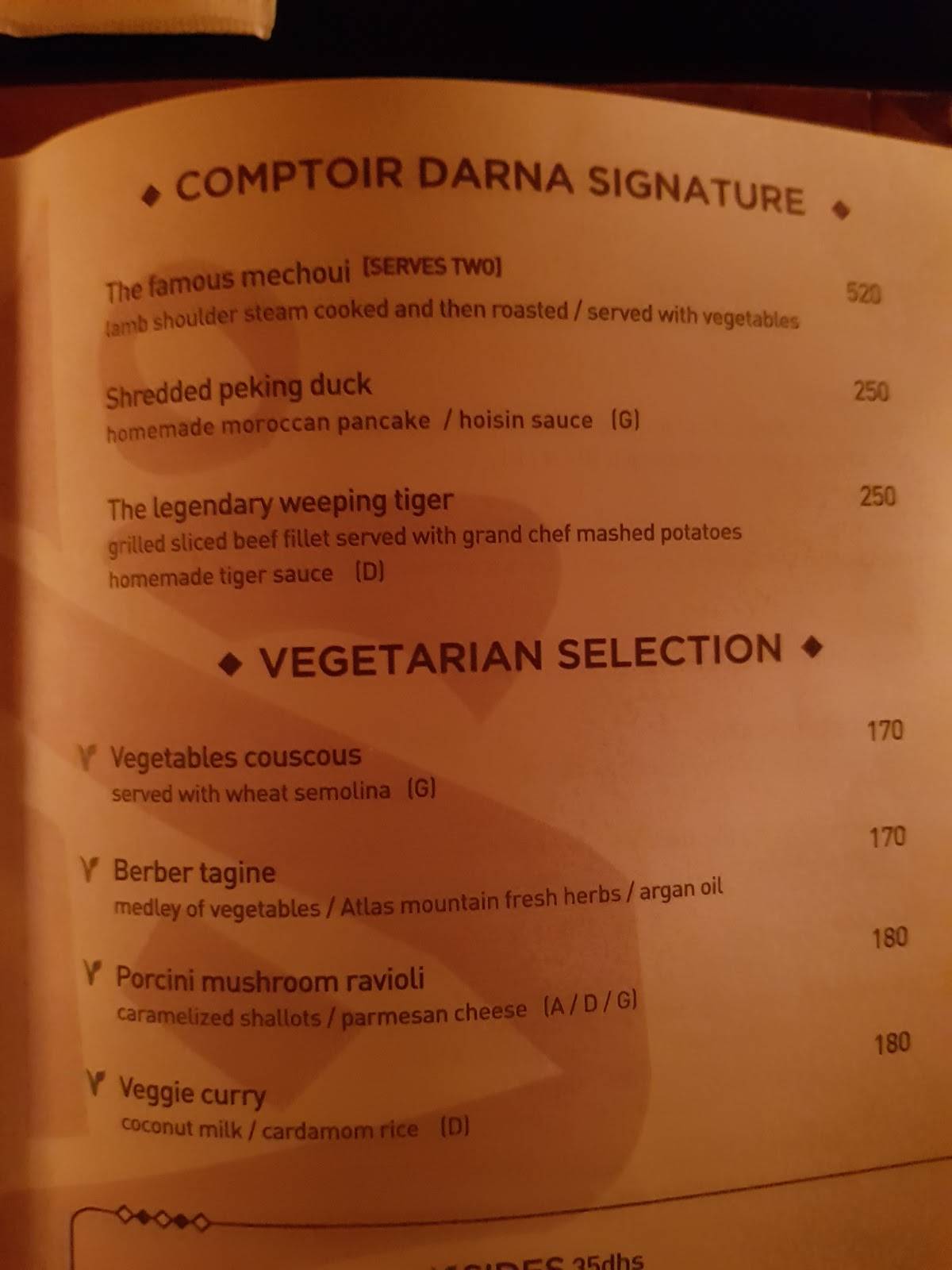 Carta del club Comptoir Darna, Marrakech
