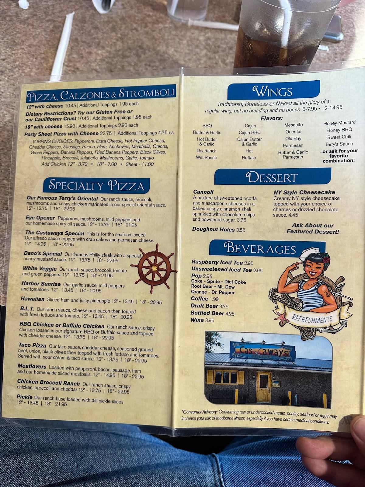 Menu at Castaways Pizza & Grill restaurant, Conneaut