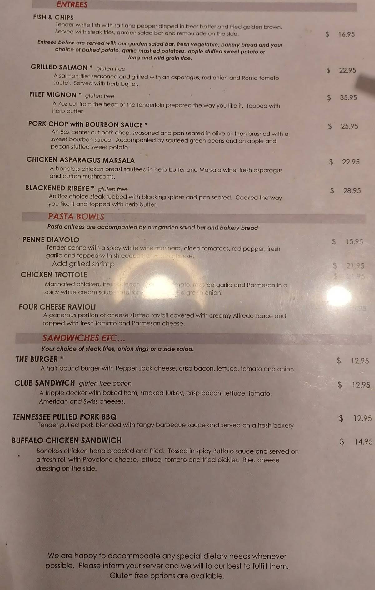 Menu at Coopers Restaurant, Alcoa