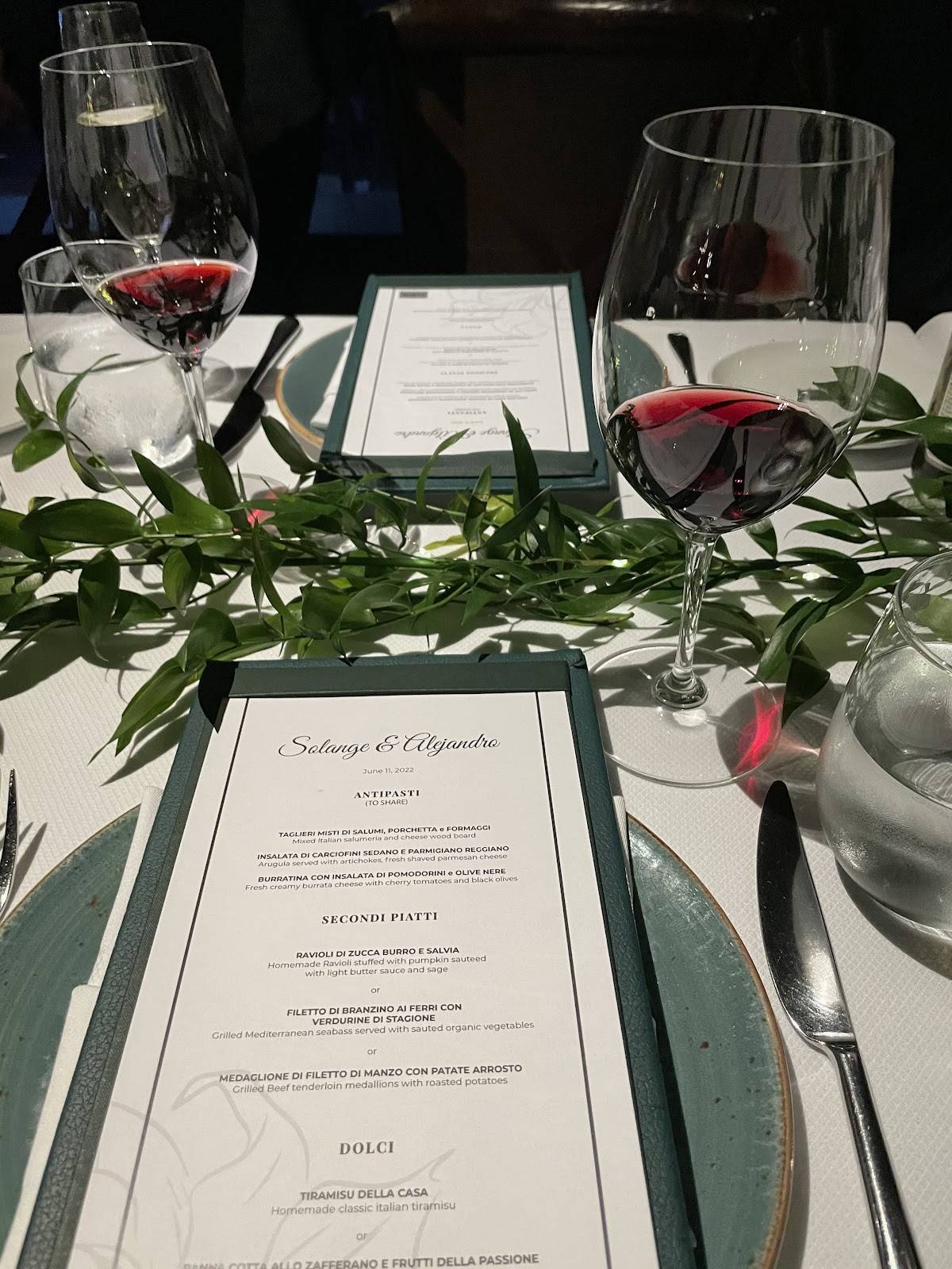 Menu at Zucca restaurant, Coral Gables