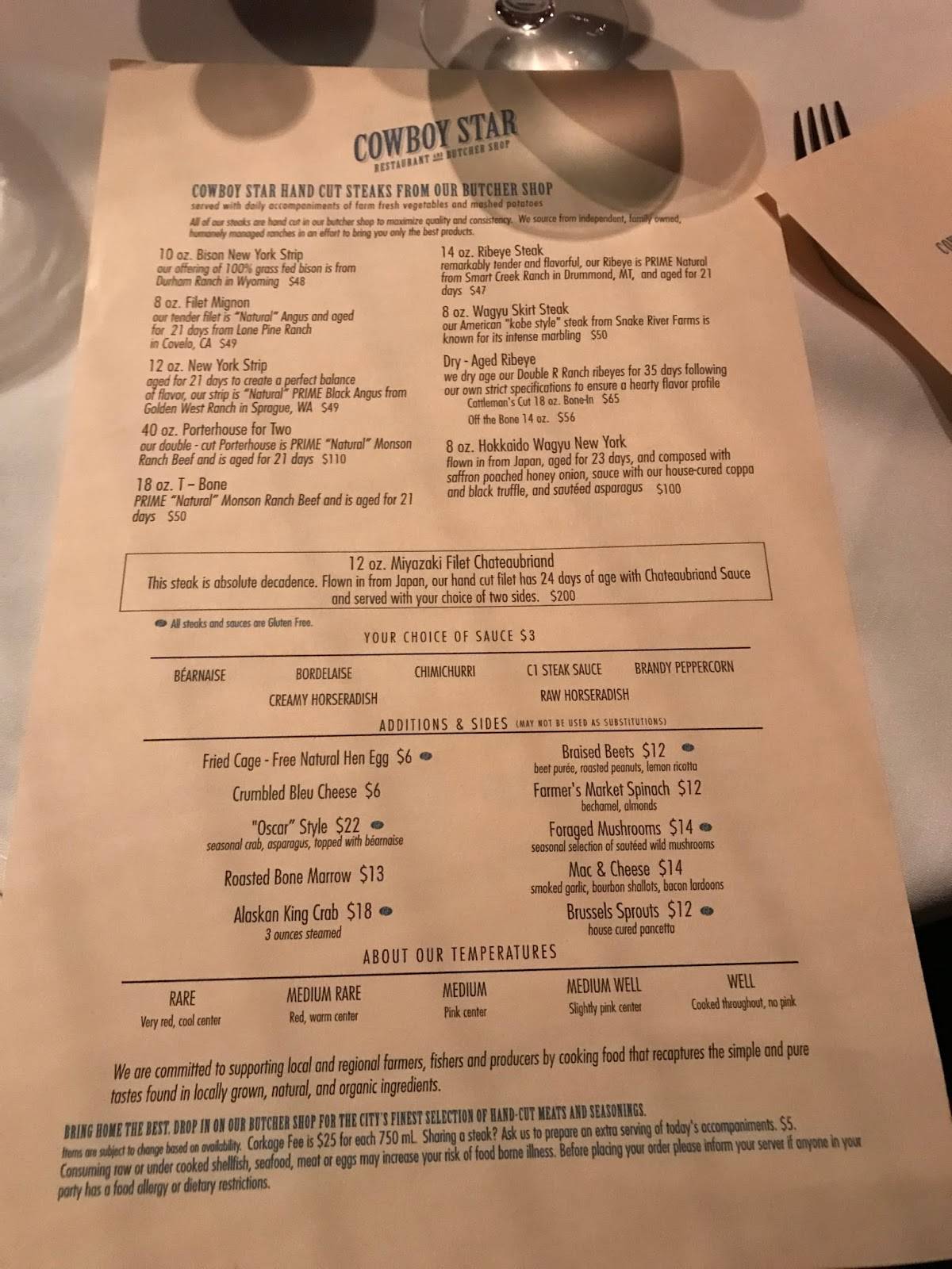 Menu at Cowboy Star Restaurant and Butcher Shop, San Diego