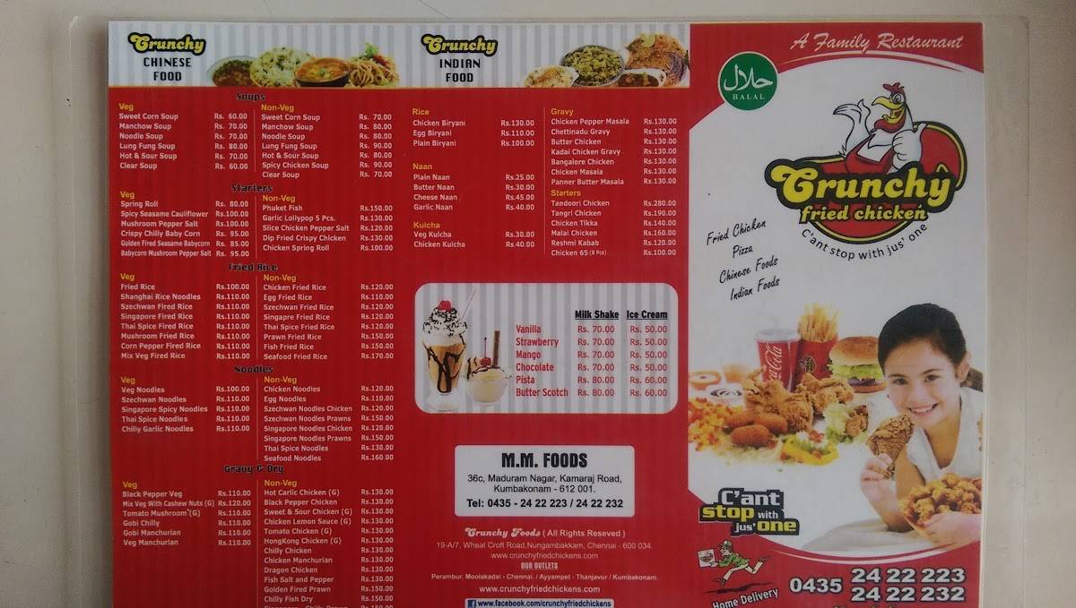 Menu at Crunchy Fried Chicken, Kumbakonam